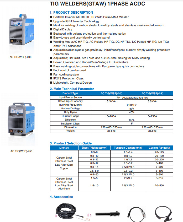 TIG- 200p AC/DC Aluminum Welding Inverter Welding Machine (WSE-200)